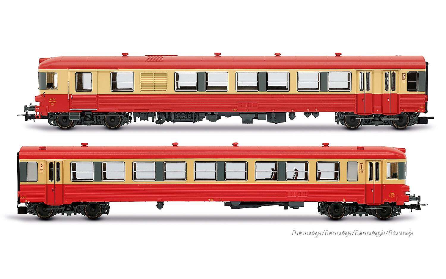 SNCF, set of 2, diesel railcar X 4300, red/cream,large SNCF logo, Ep ...