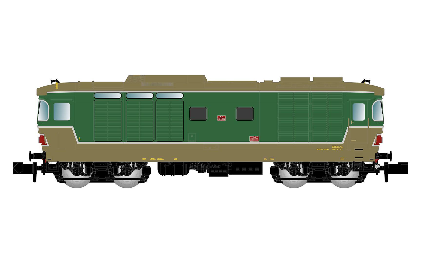 FS, Diesellokomotive der Reihe D.445, 1. Bauserie,Grün-Braun mit runden ...